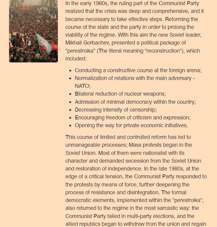 Perestroika and the collapse of the Soviet Union («Blue Mountains, or ...